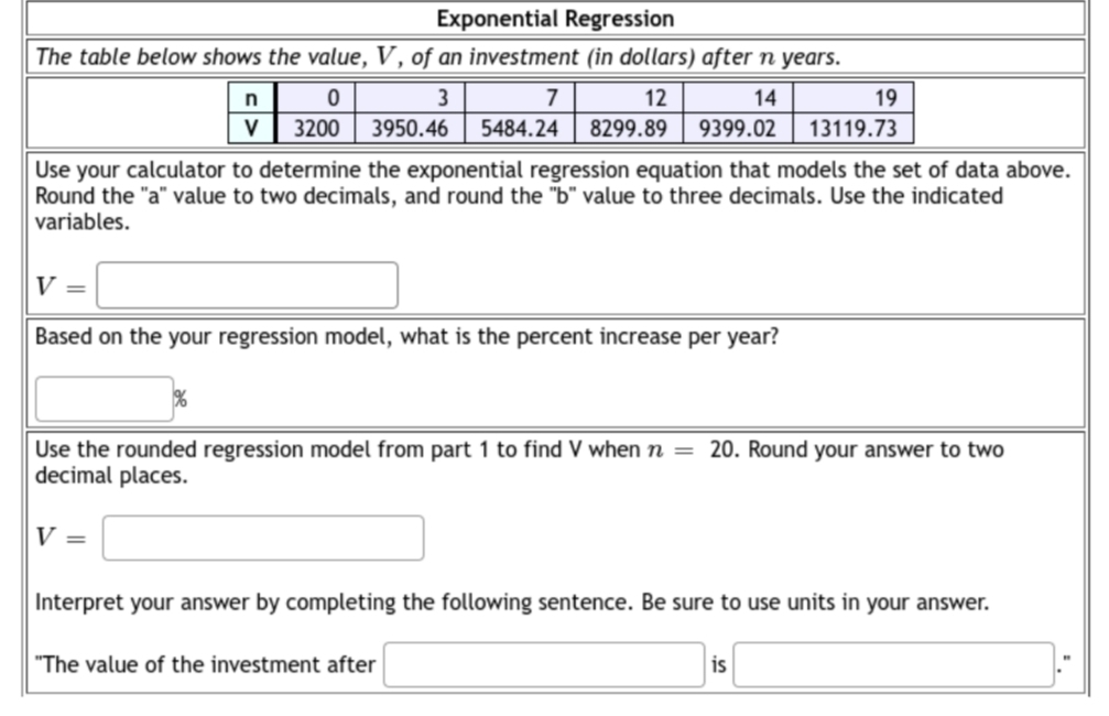Solved Exponential RegressionThe table below shows the | Chegg.com
