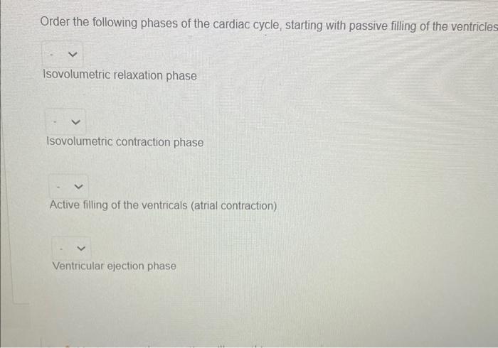 Order the following phases of the cardiac cycle, | Chegg.com