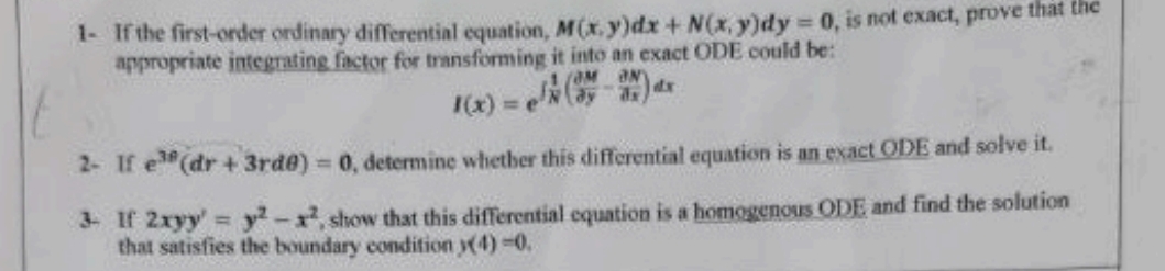 [Solved]: If the first-order ordinary differential equation,