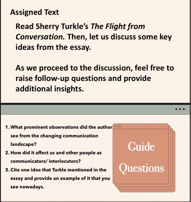 Assigned Text Read Sherry Turkle's The Flight from | Chegg.com