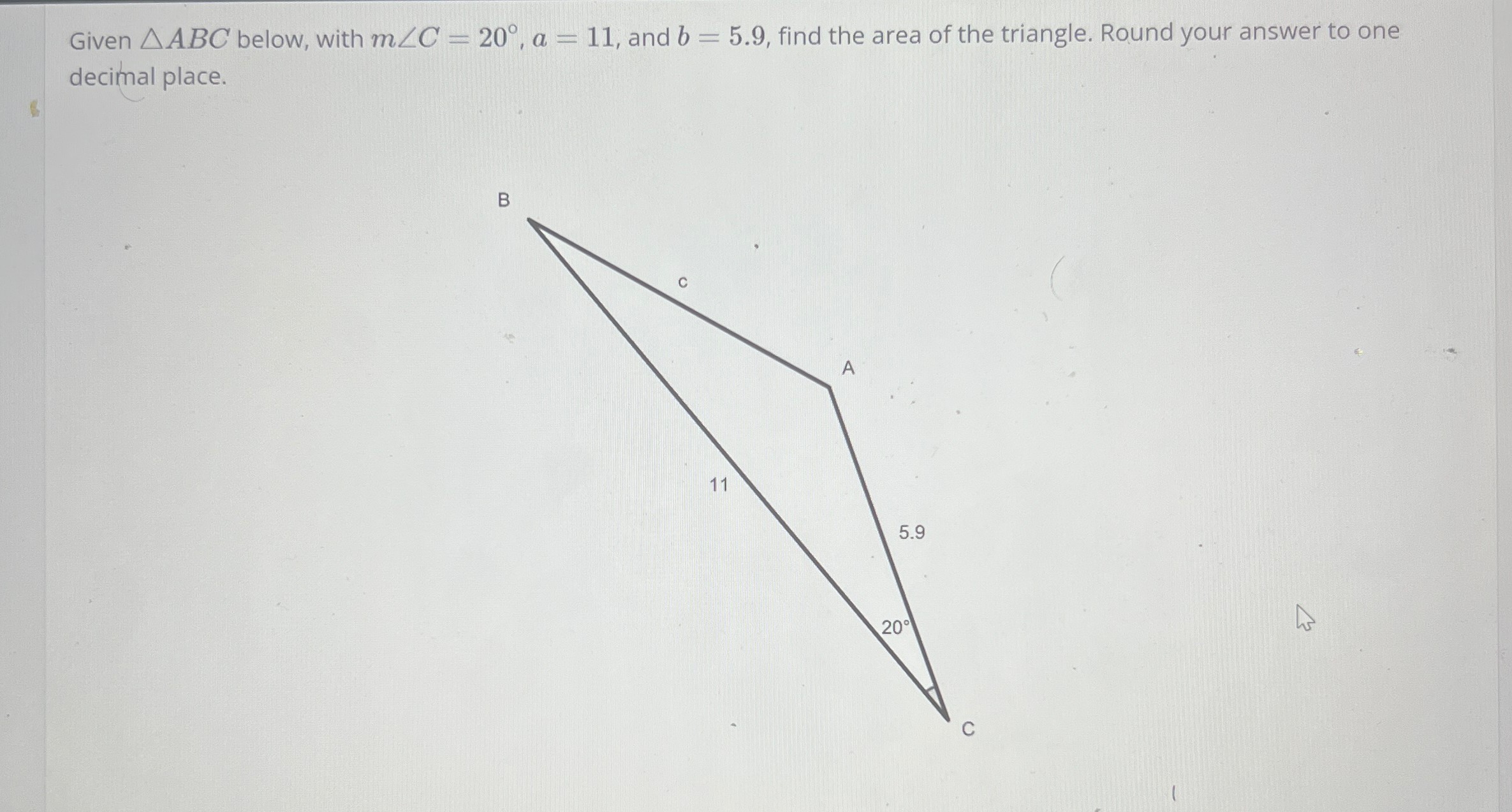 Solved Given ????ABC ﻿below, with m?C=20°,a=11, ﻿and b=5.9, | Chegg.com