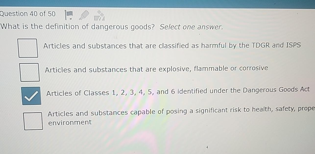 Solved Question 40 ﻿of 50What is the definition of dangerous | Chegg.com