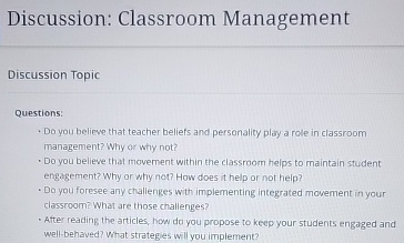Solved Discussion: Classroom ManagementDiscussion | Chegg.com