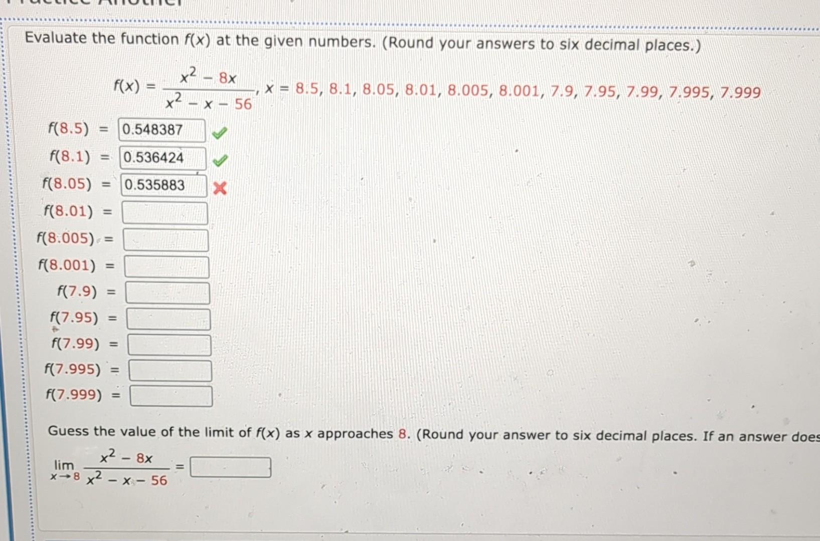 Solved Evaluate the function f(x) at the given numbers. | Chegg.com