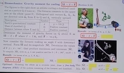 Solved Biomechanics; Gravity moment for curiing | Chegg.com