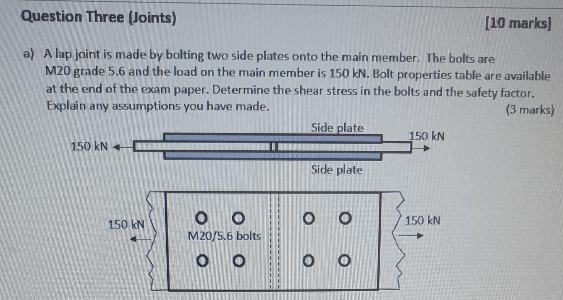 Solved a) A lap joint is made by bolting two side plates | Chegg.com