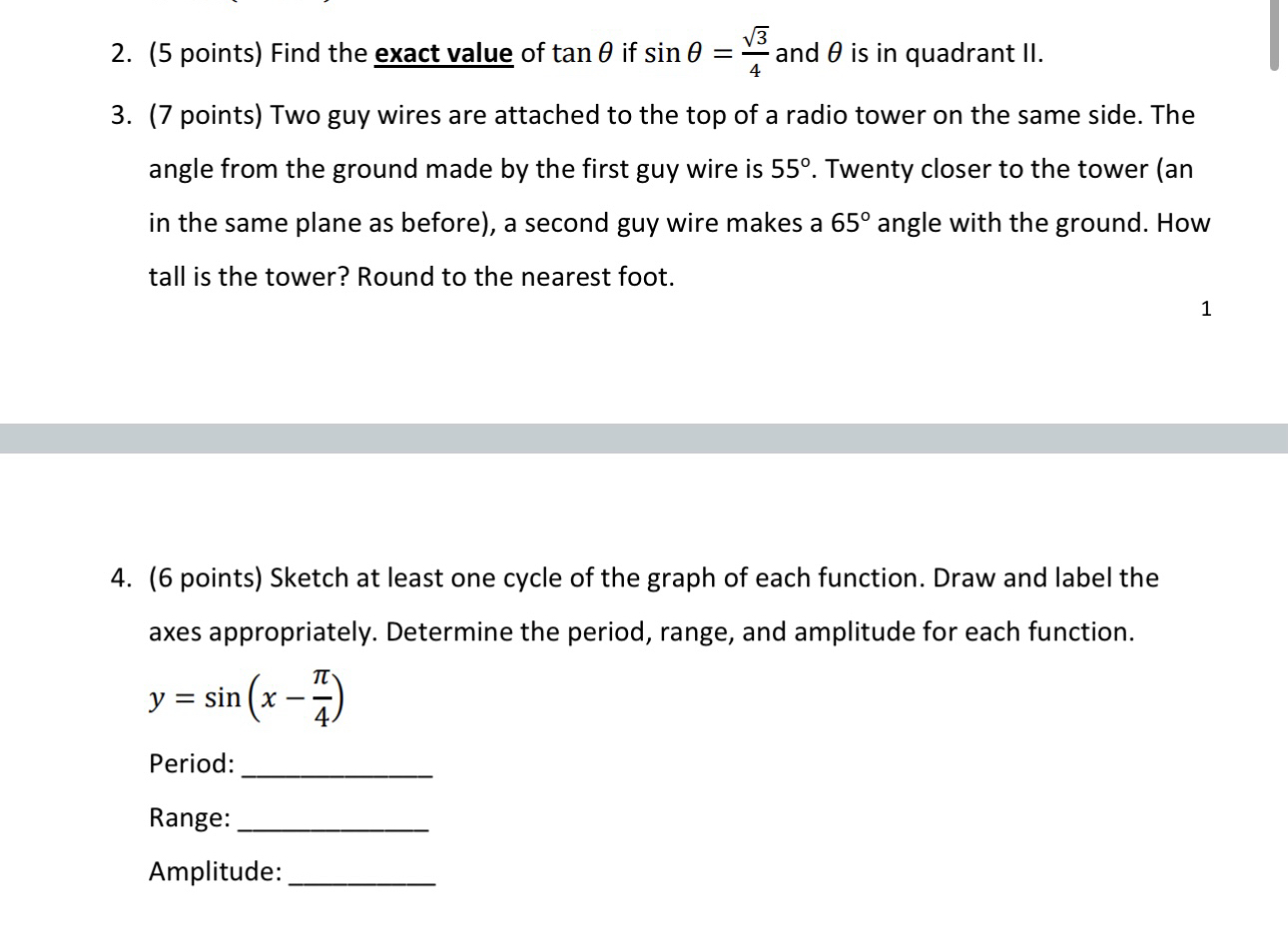 Solved (5 ﻿points) ﻿Find the exact value of tanθ ﻿if | Chegg.com