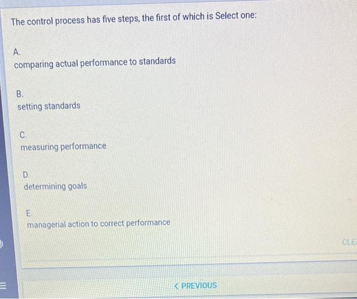 The control process has five steps, the first of | Chegg.com