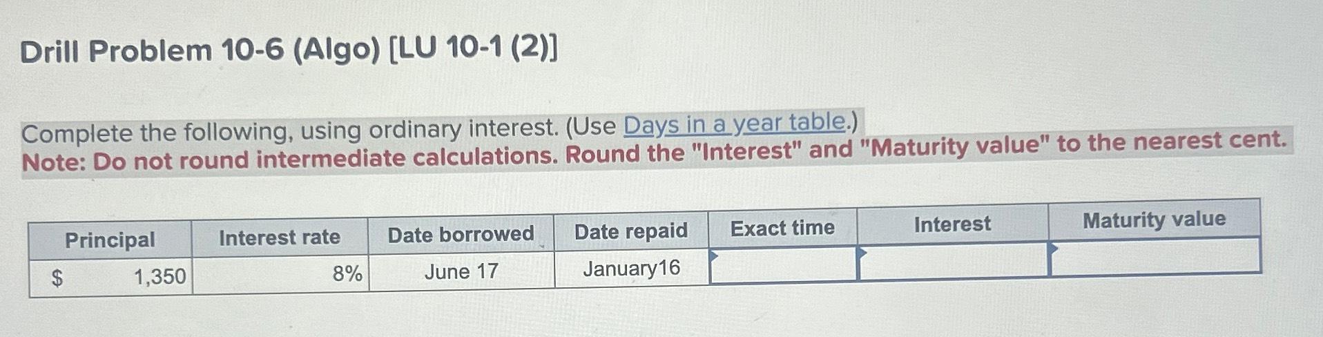 Solved Drill Problem 10-6 (Algo) [LU 10-1 (2)]Complete the | Chegg.com