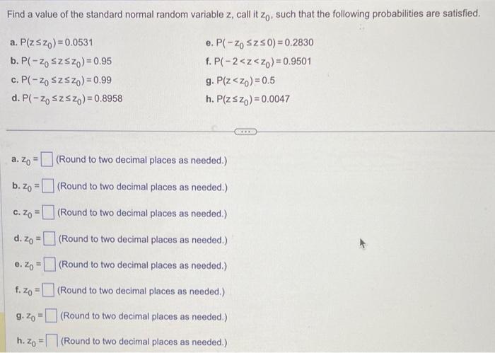 Solved Find a value of the standard normal random variable | Chegg.com