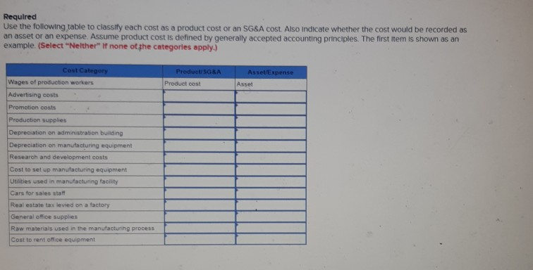 Solved Required Use the following table to classify each | Chegg.com