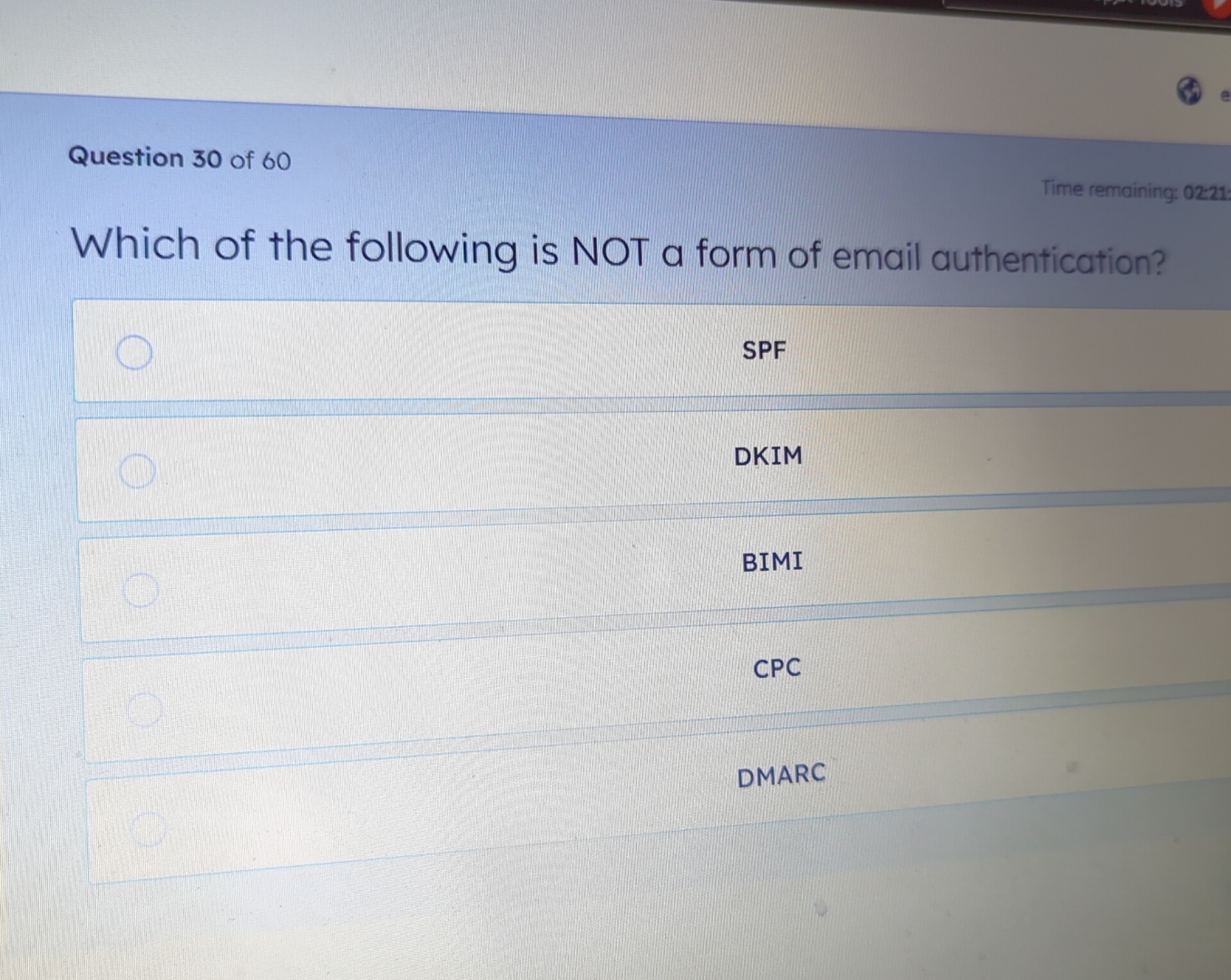 Solved Question 30 ﻿of 60Time remaining: 02:21Which of the | Chegg.com