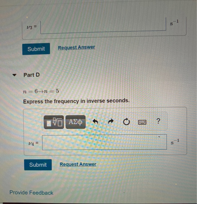 Solved Part A n=4+n=3 Express the frequency in inverse | Chegg.com