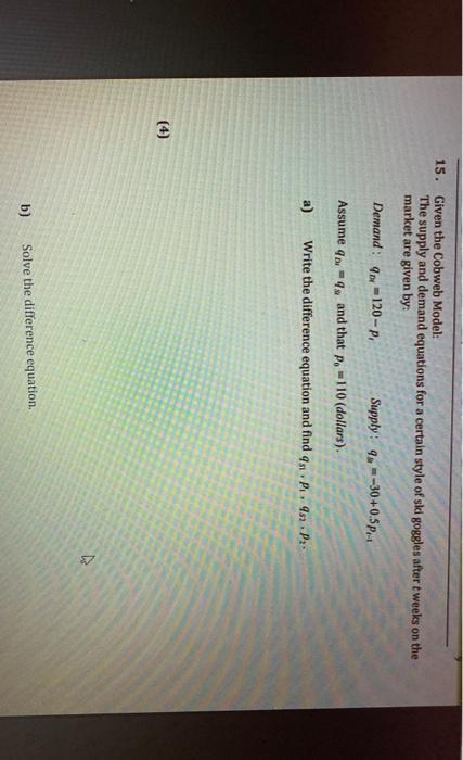 Solved 15. Given the Cobweb Model: The supply and demand | Chegg.com