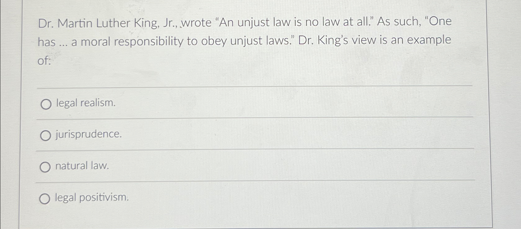 Solved Dr. ﻿Martin Luther King, Jr., ﻿wrote "An unjust law | Chegg.com