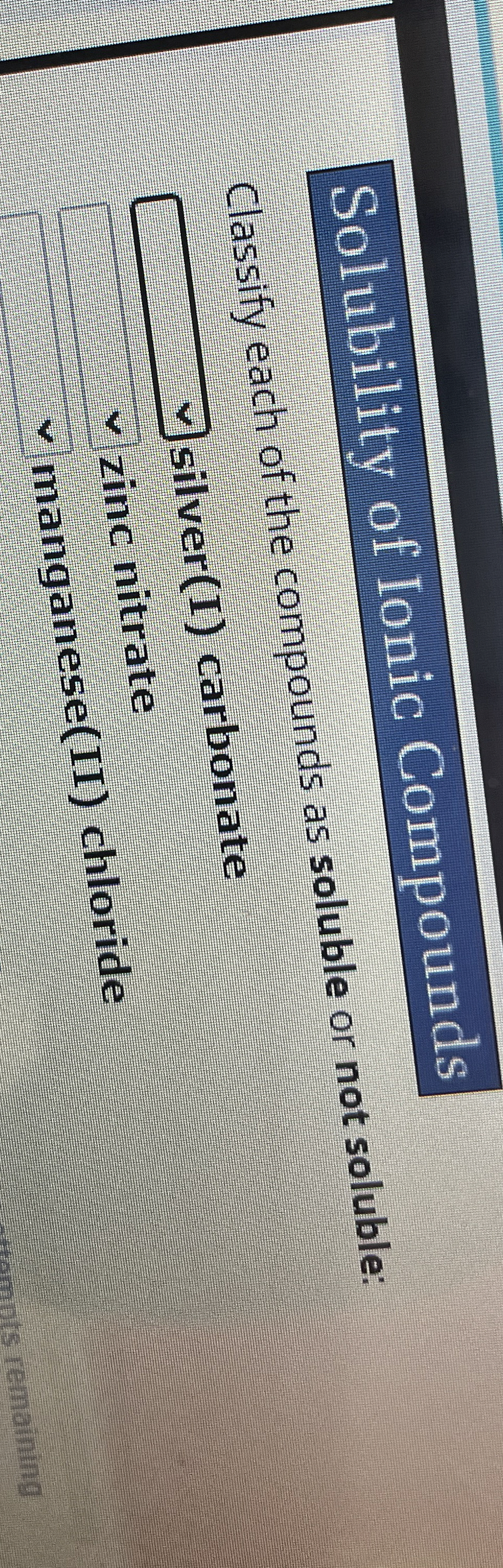 Solved Solubility of Ionic CompoundsClassify each of the | Chegg.com