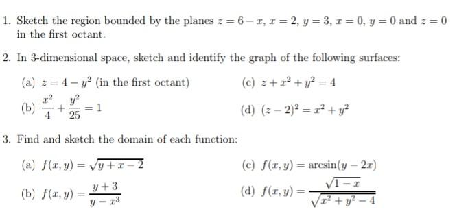 Solved 1. Sketch the region bounded by the planes | Chegg.com