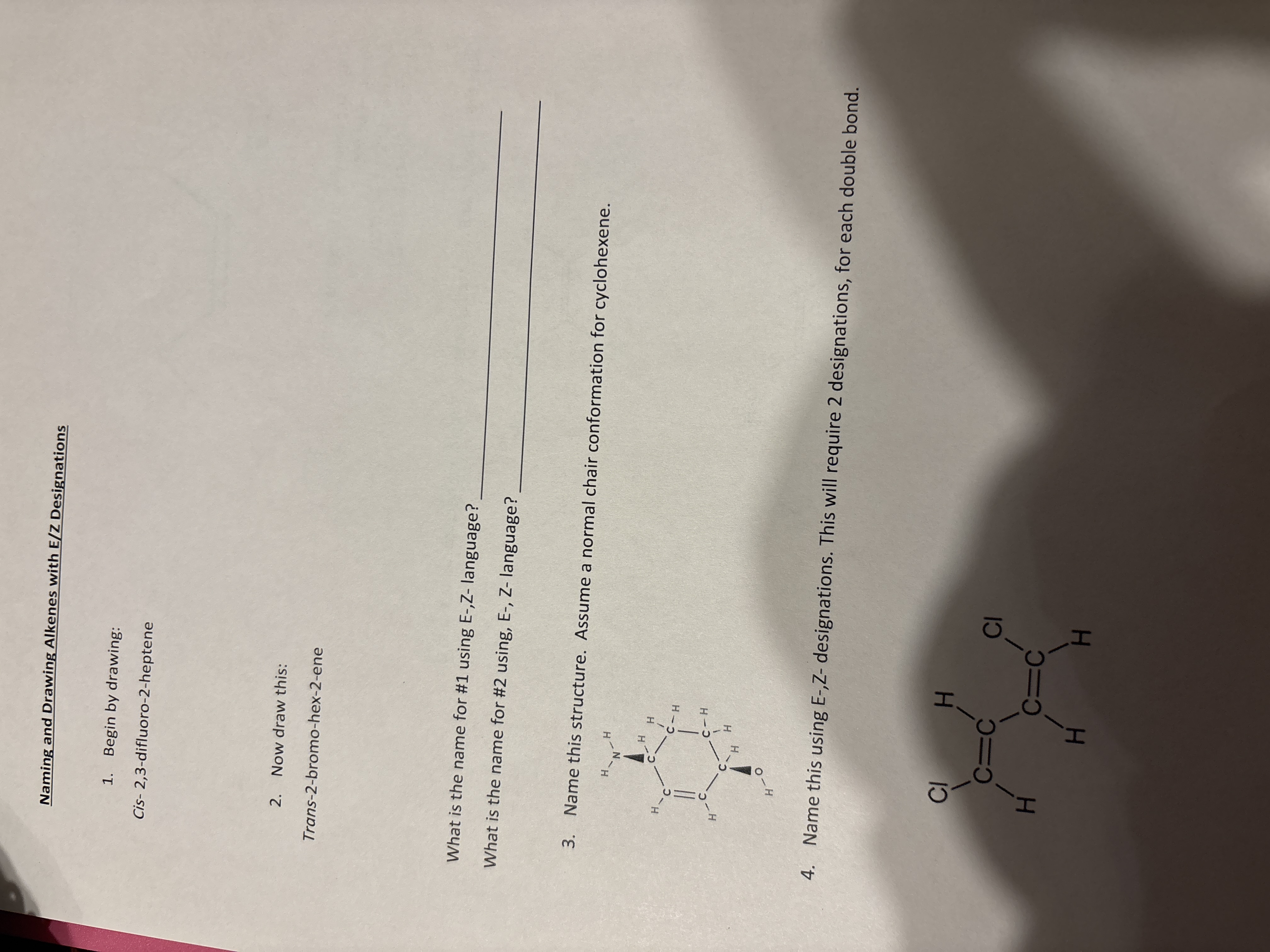 Solved Naming and Drawing Alkenes with E/Z Designations 1. | Chegg.com