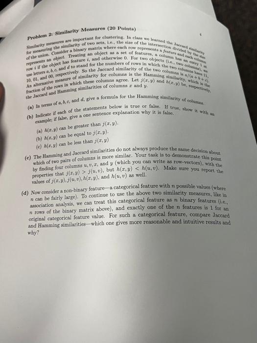 Solved Similarity Measures (20 Points)Similarity measures | Chegg.com