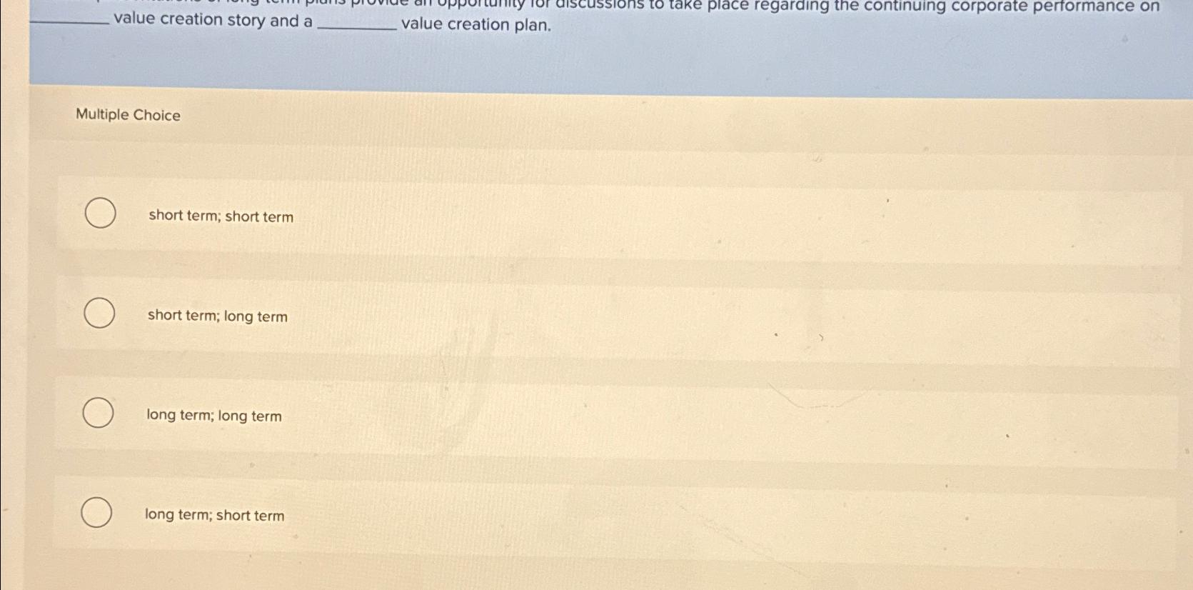 Solved value creation story and a value creation | Chegg.com