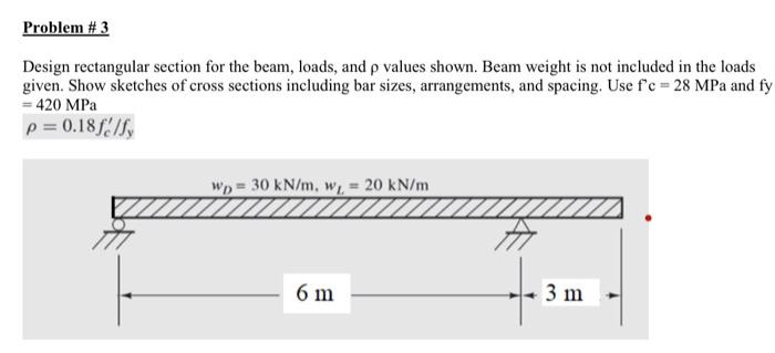 Design rectangular section for the beam, loads, and ρ | Chegg.com
