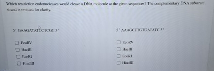 Solved Which restriction endonucleases would cleave a DNA | Chegg.com