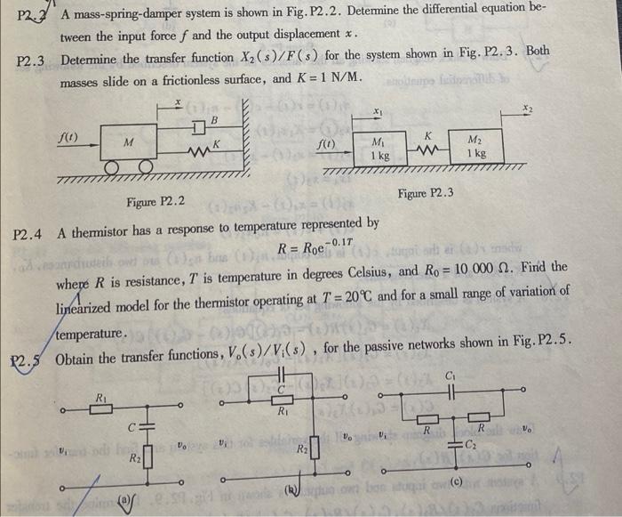 Solved P2.2 A mass-spring-damper system is shown in Fig. | Chegg.com
