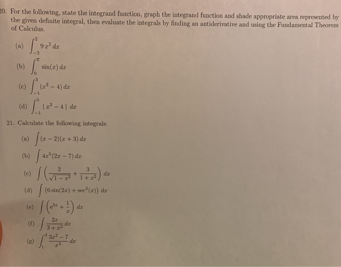 Solved D. For the following, state the integrand function, | Chegg.com
