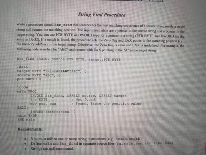 Solved String Find Procedure Write a procedure named | Chegg.com
