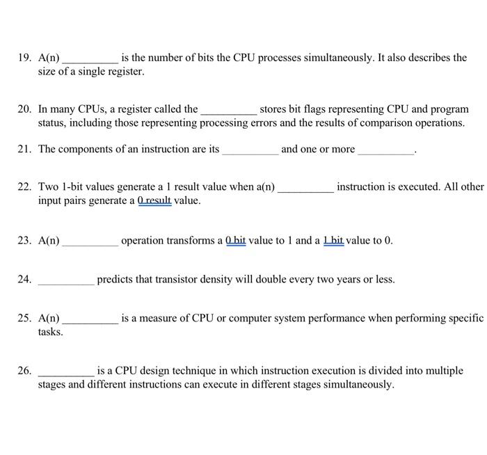 Vocabulary Exercises 1. The time of a processor is 1 | Chegg.com