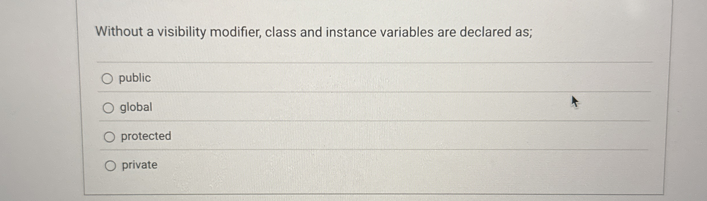 Solved Without a visibility modifier, class and instance | Chegg.com