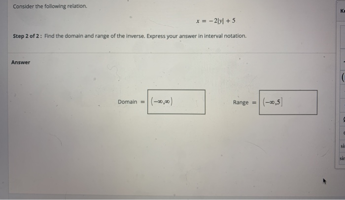 Solved Consider the following relation. к x = -2y + 5 Step 2 | Chegg.com