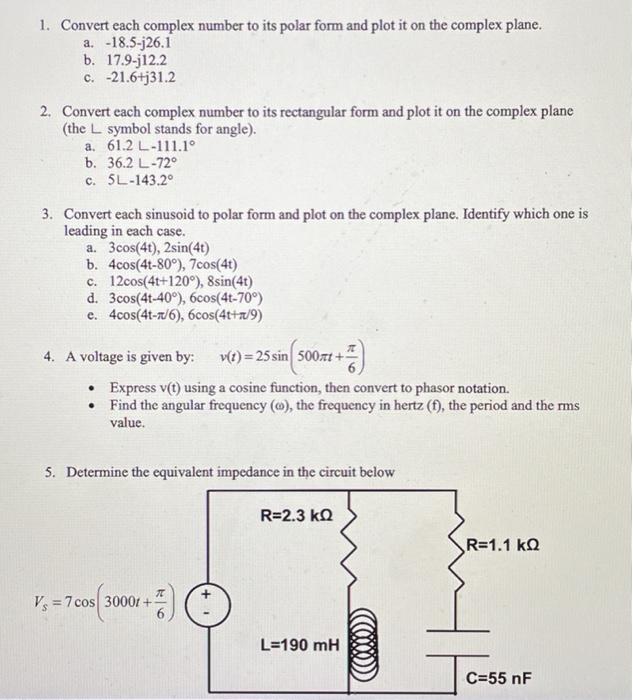 Solved 1. Convert each complex number to its polar form and | Chegg.com