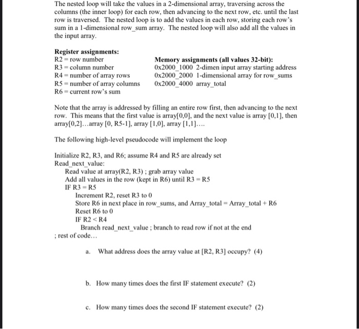 The nested loop will take the values in a | Chegg.com