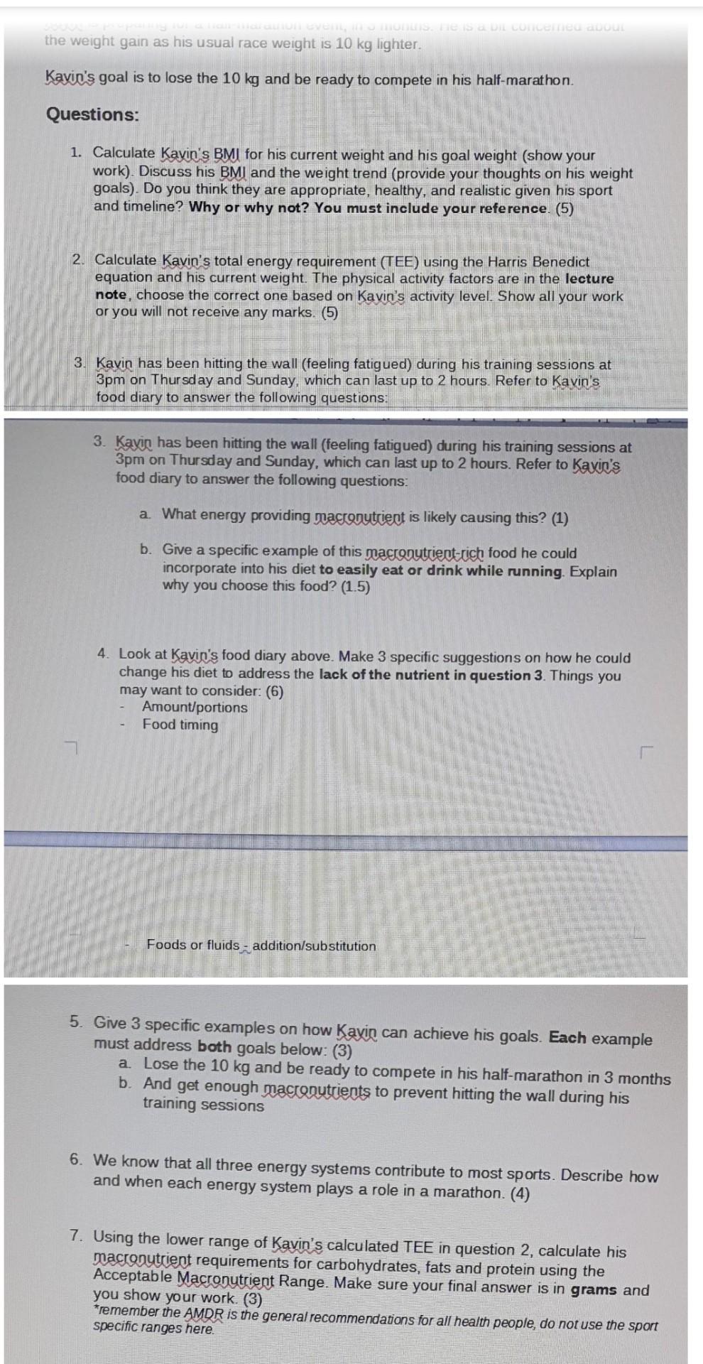 Solved 21-year-old male Sport: Half-Marathon Health History: | Chegg.com
