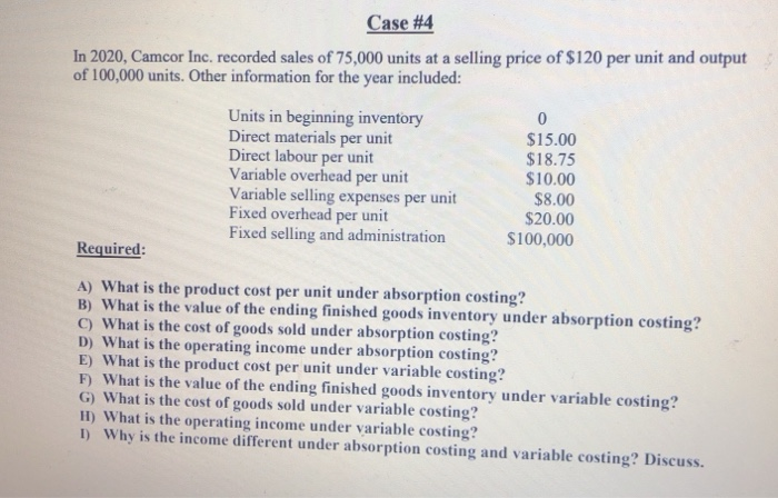 Solved Case #4 In 2020, Camcor Inc. recorded sales of 75,000 | Chegg.com