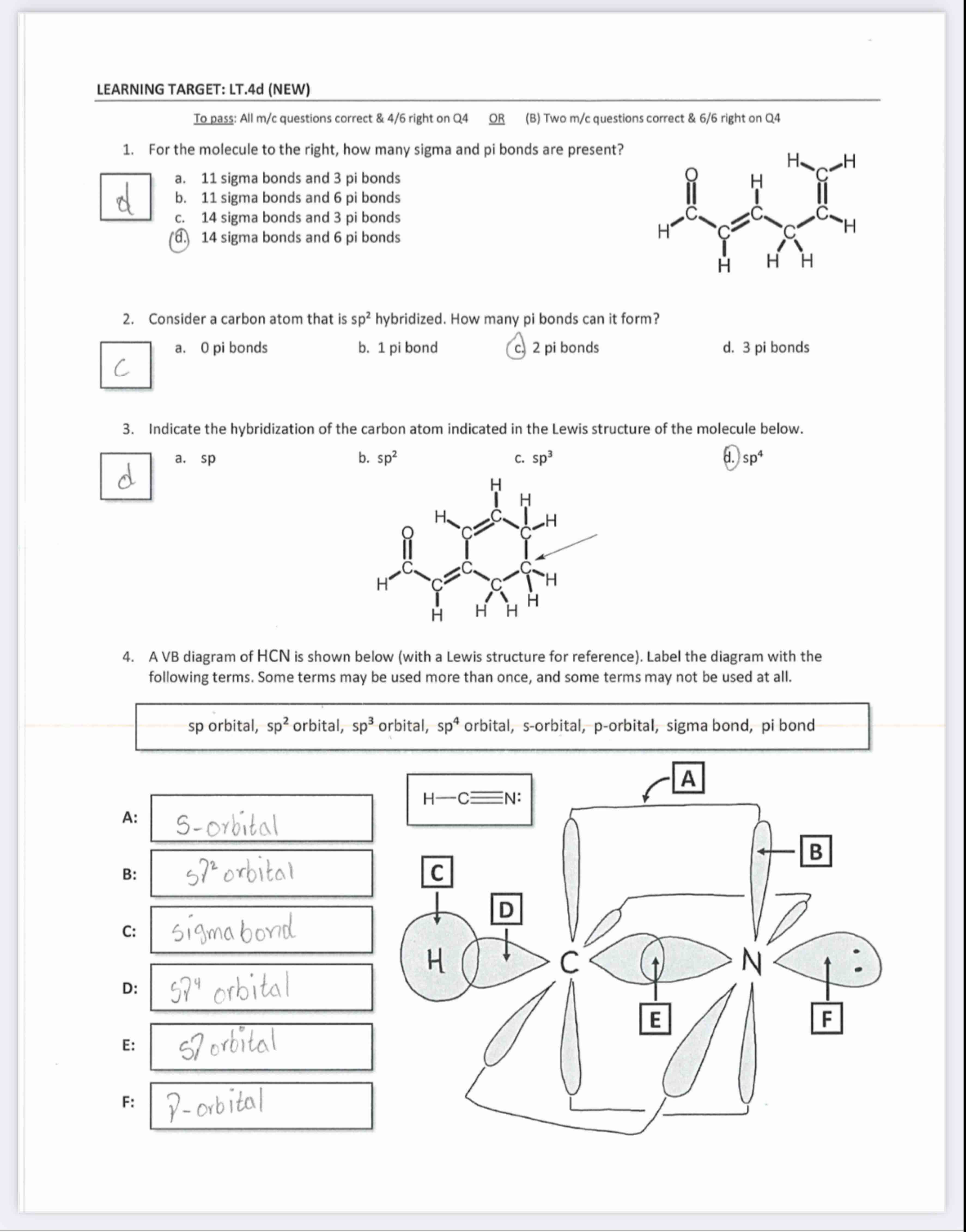 Solved 1. ﻿For the molecule to the right, how many sigma and | Chegg.com