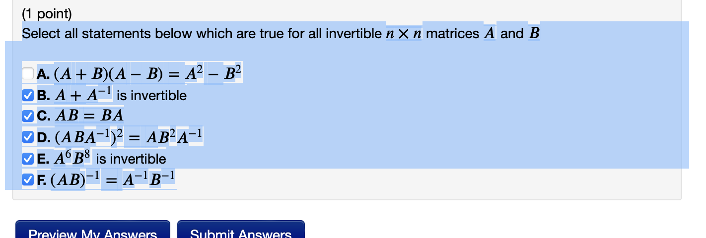 Solved (1 ﻿point)Select all statements below which are true | Chegg.com