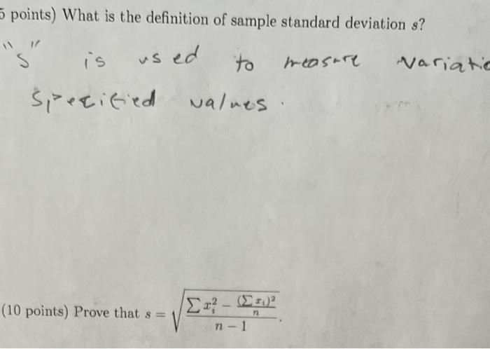 Solved points) What is the definition of sample standard | Chegg.com