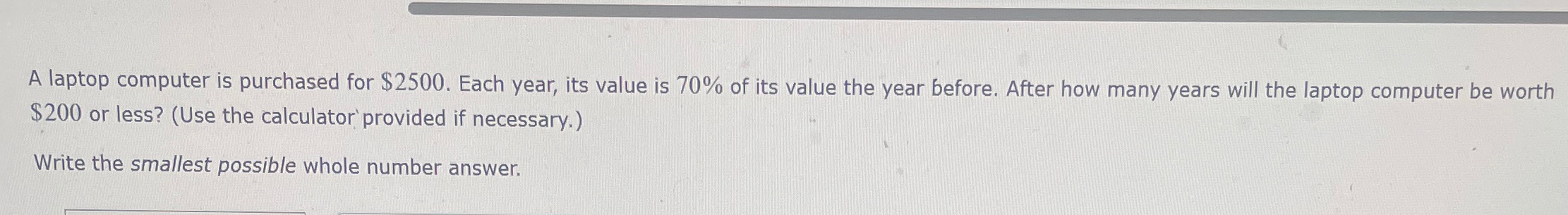 Solved A laptop computer is purchased for $2500. ﻿Each year, | Chegg.com