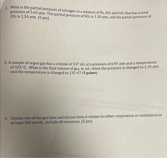 Solved 2. What is the partial pressure of nitrogen in a | Chegg.com
