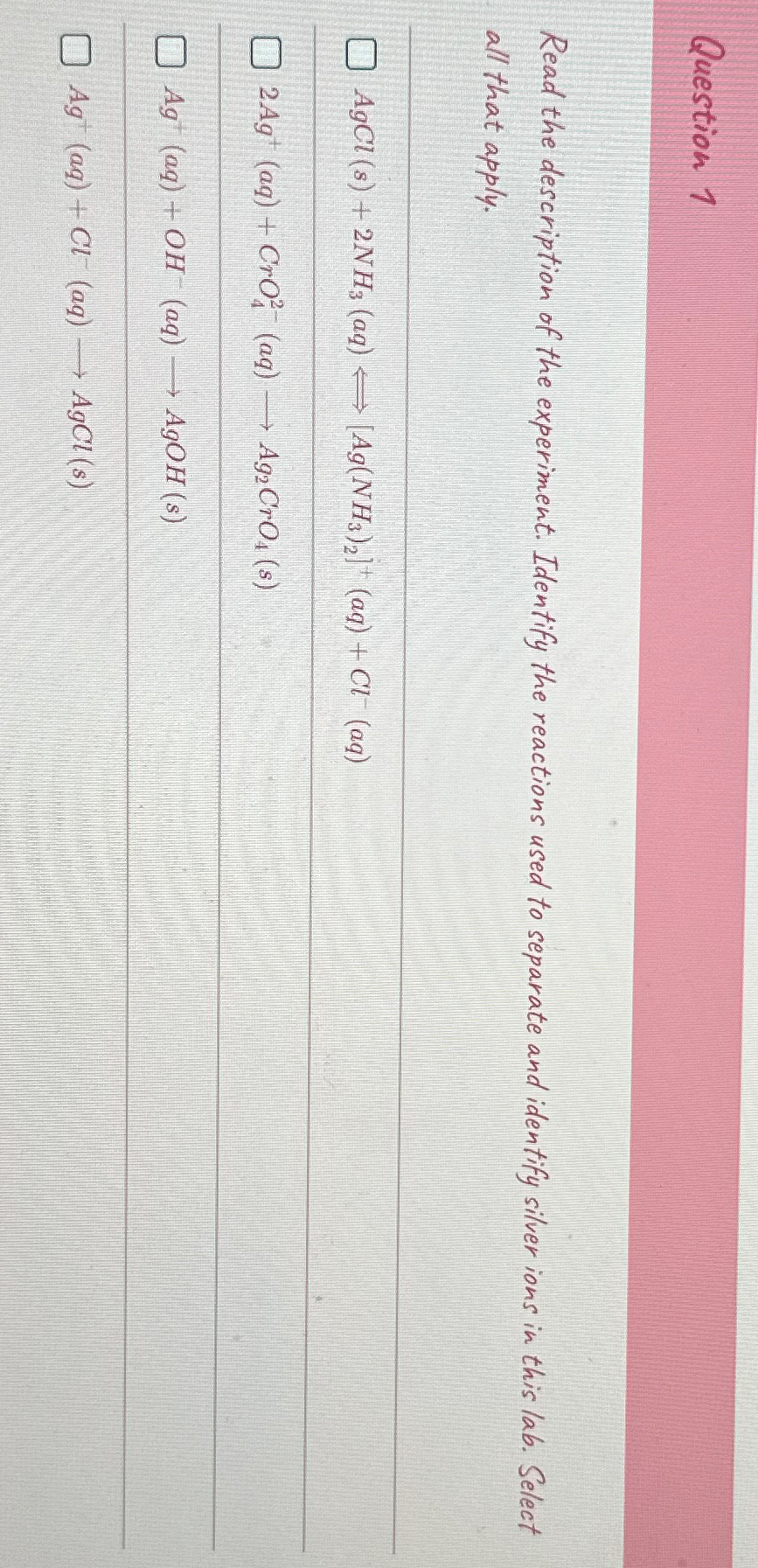 Solved Question 1Read the description of the experiment. | Chegg.com