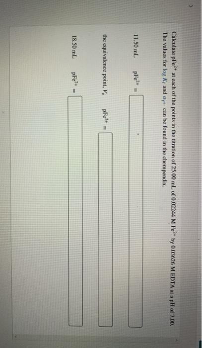 Solved Calculate pfe at each of the points in the titration | Chegg.com