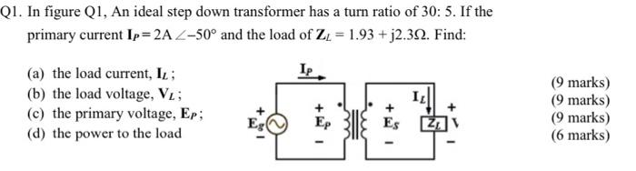 Solved Q1. In figure Q1, An ideal step down transformer has | Chegg.com