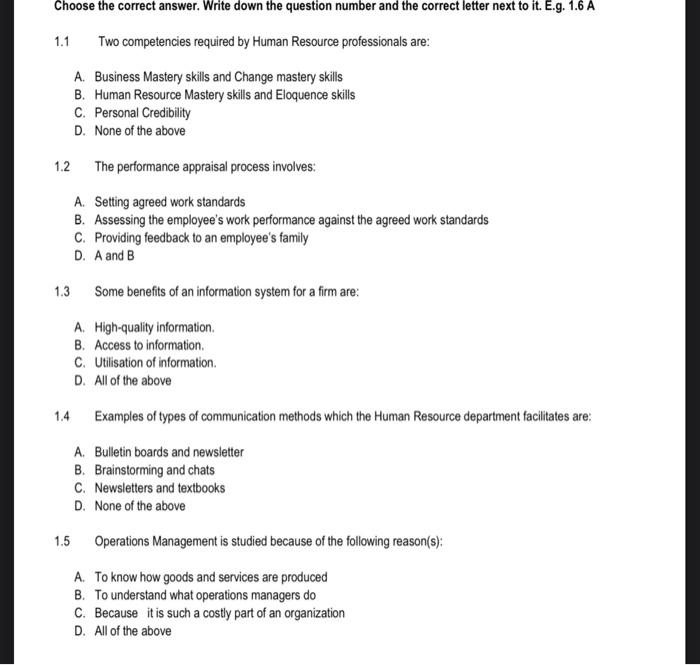 Solved Choose the correct answer. Write down the question | Chegg.com