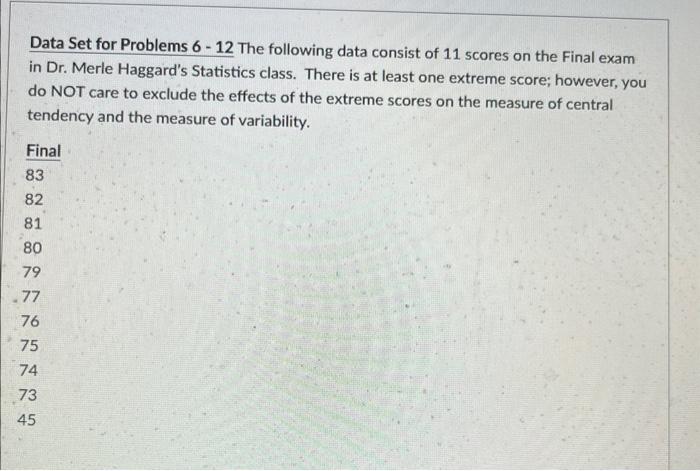 Solved Data Set for Problems 6 - 12 The following data | Chegg.com
