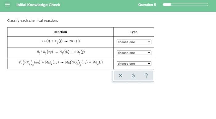 Solved III Initial Knowledge Check Question 5 Classify each | Chegg.com