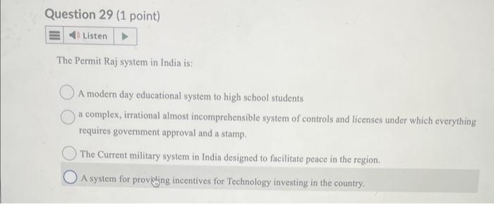 Solved The Permit Raj system in India is: A modern day | Chegg.com