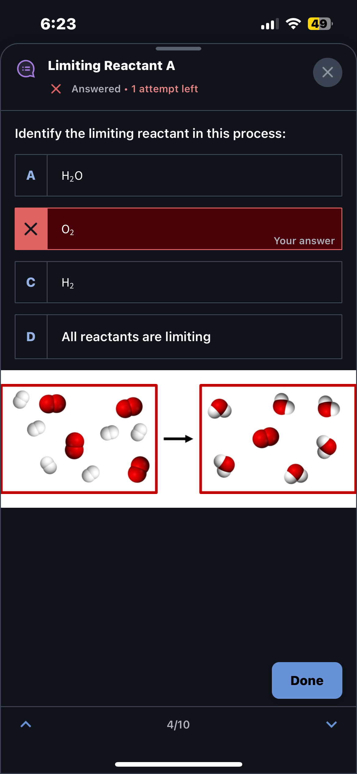 Solved 6:23Limiting Reactant AAnswered • 1 ﻿attempt | Chegg.com