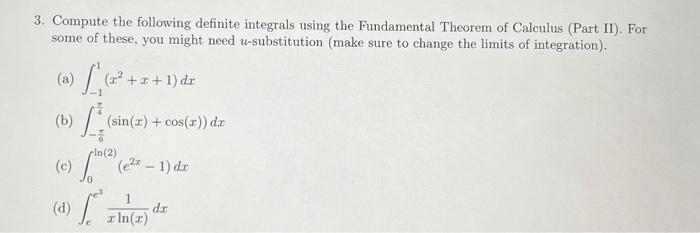 Solved 3. Compute the following definite integrals using the | Chegg.com